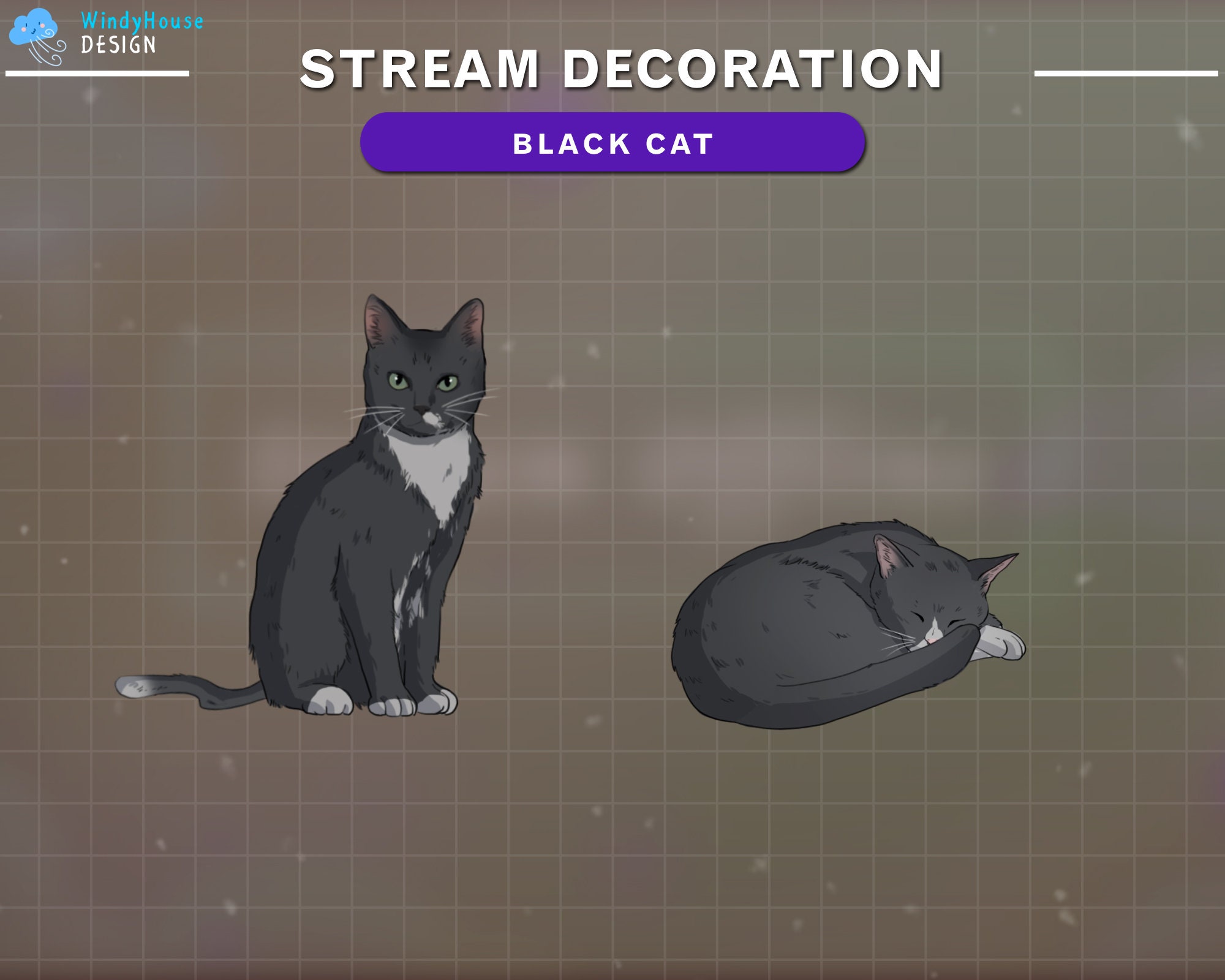 2x Animated Black Cat Stream Decoration, Kitty Cat Twitch, Tabby Cat ...