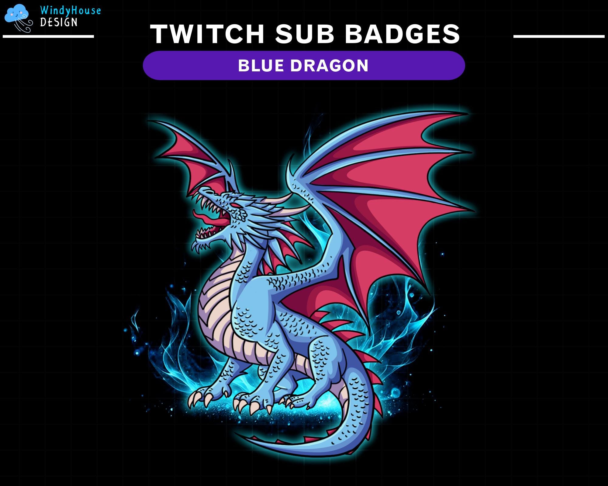 Twitch Sub Badges Blue Mystic Dragon, Fantasy Stream Badge Set for ...