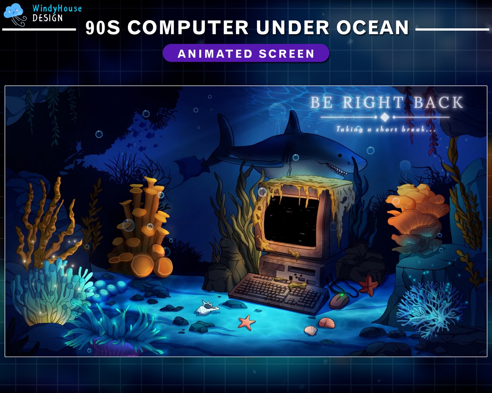 Animated Stream Screen Undersea Computer, Summer Twitch Overlay, Shark ...