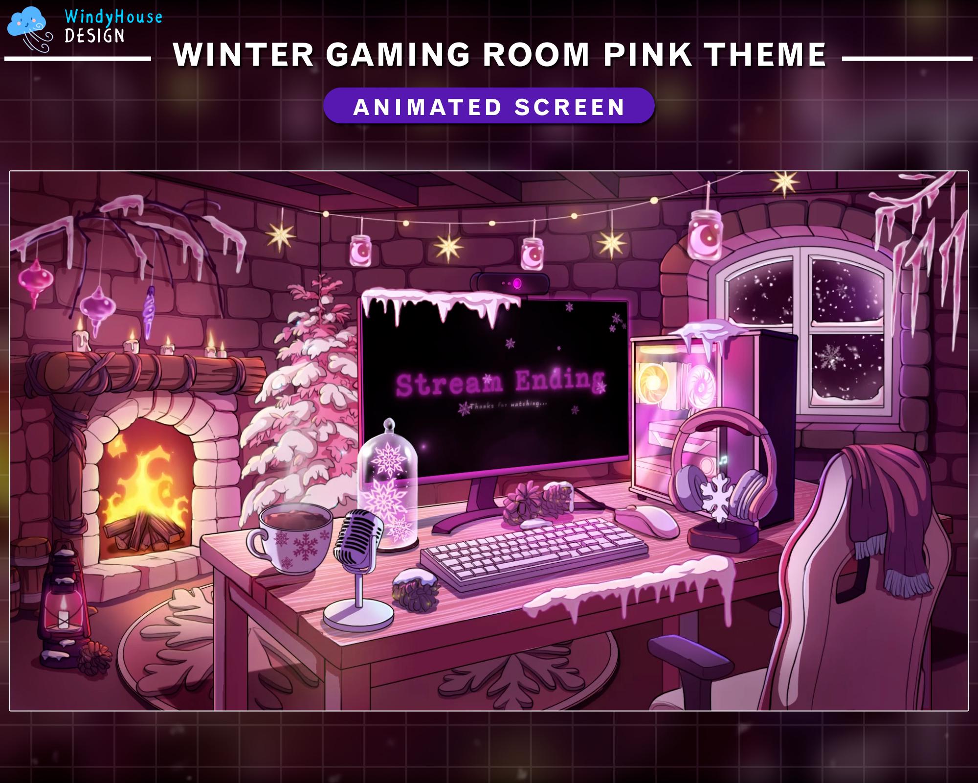 Animated Christmas Gaming Room Stream Screens, Cozy Winter PC Room ...