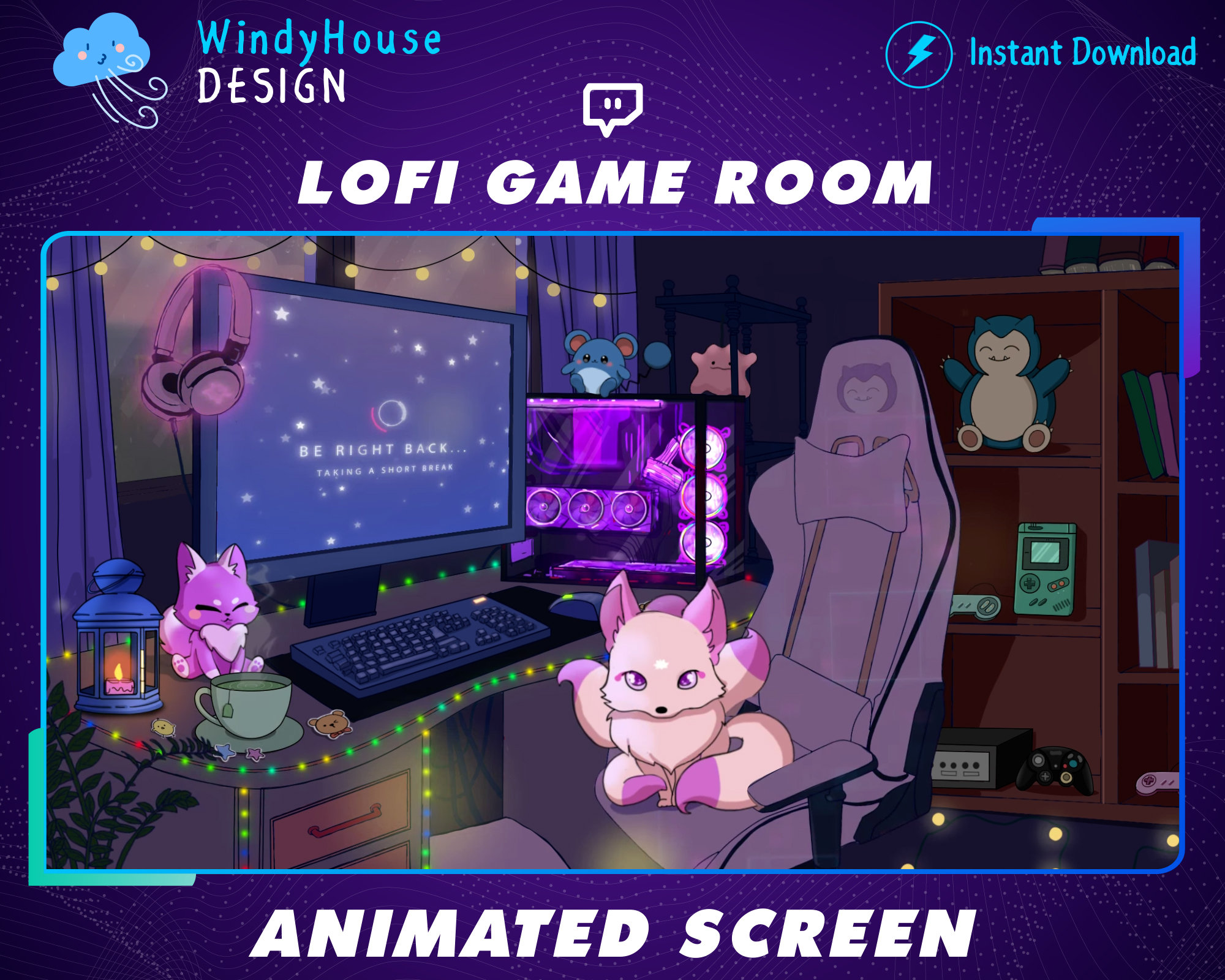 Animated Cute Fox Lofi Game Room Twitch Stream Screen Retro - Etsy