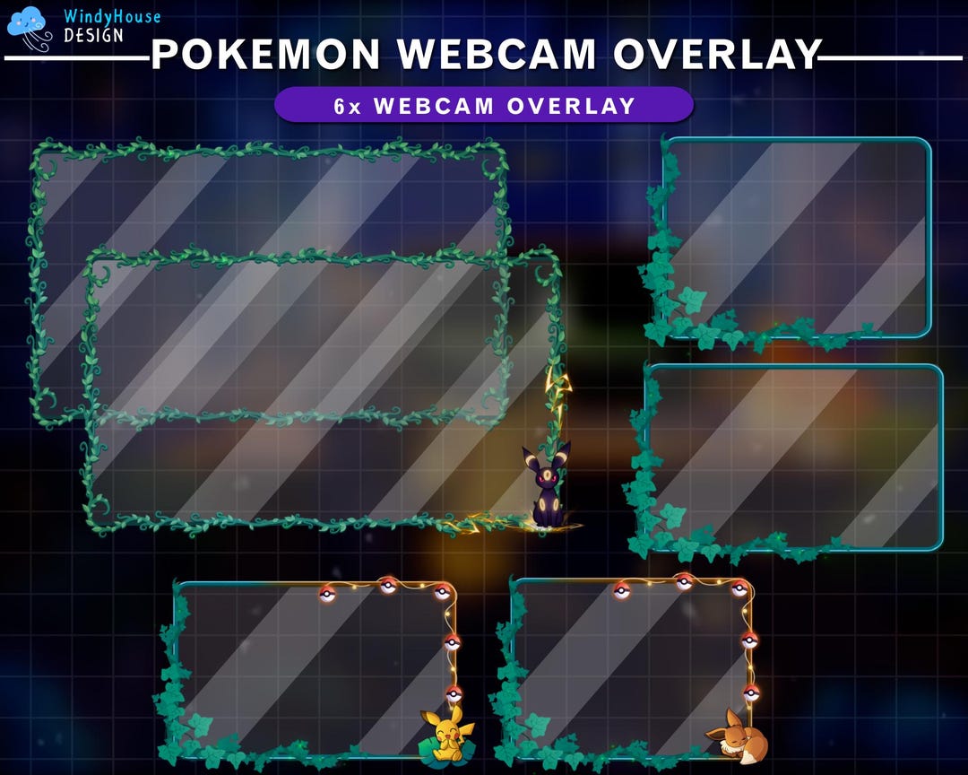 Animated Webcam Overlay With Umbreon, Pikachu, Eevee, and Cozy Plants ...