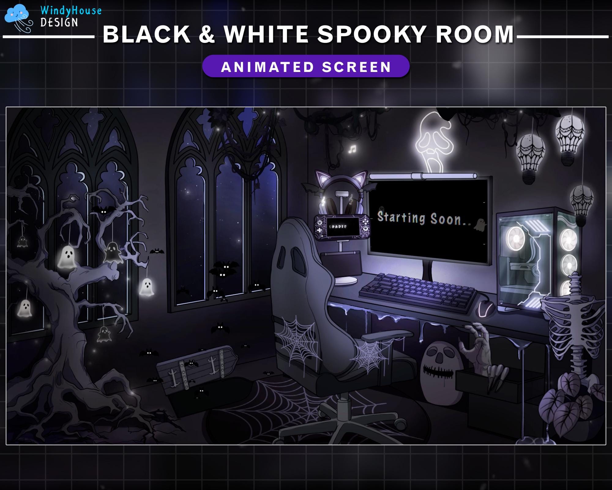 Animated Twitch Screens Halloween Room Black and White Theme, Creepy ...