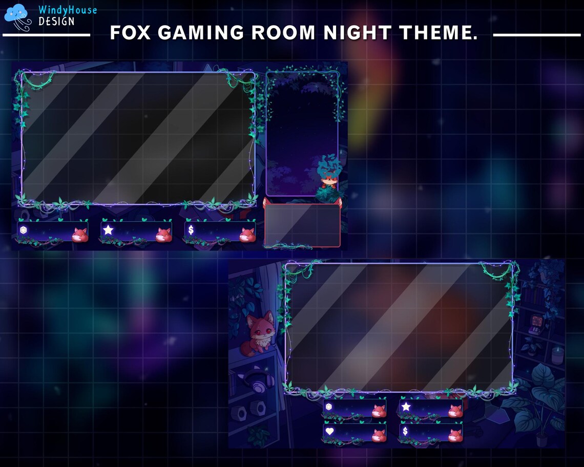 Cozy Fox Gaming Room Twitch Stream Package Night Theme, Animated ...