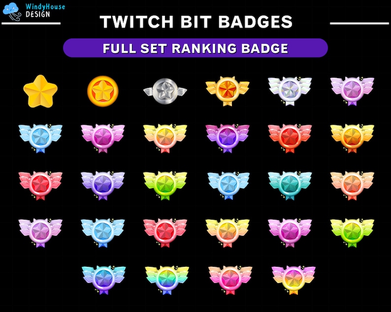 Ranks Twitch Sub Bit Badges, Ranking Twitch Bit Badges Set, Crowns ...