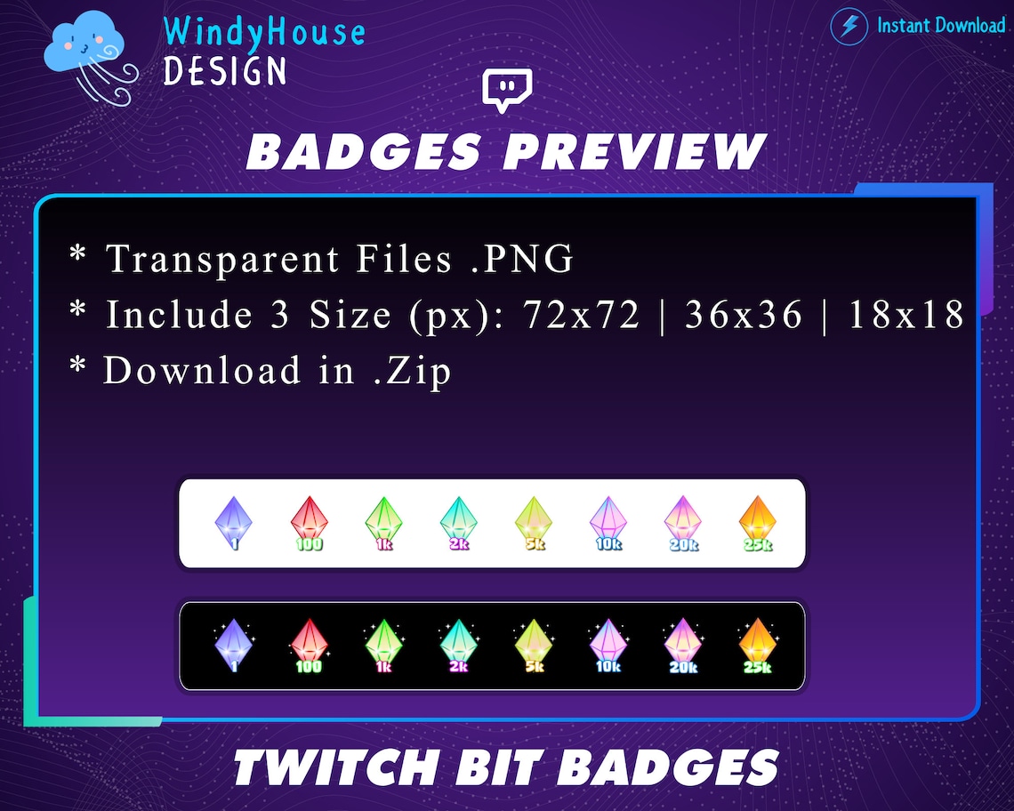 30x Gems Stone Twitch Bit Badges / Complete Twitch Bit Badges Set ...