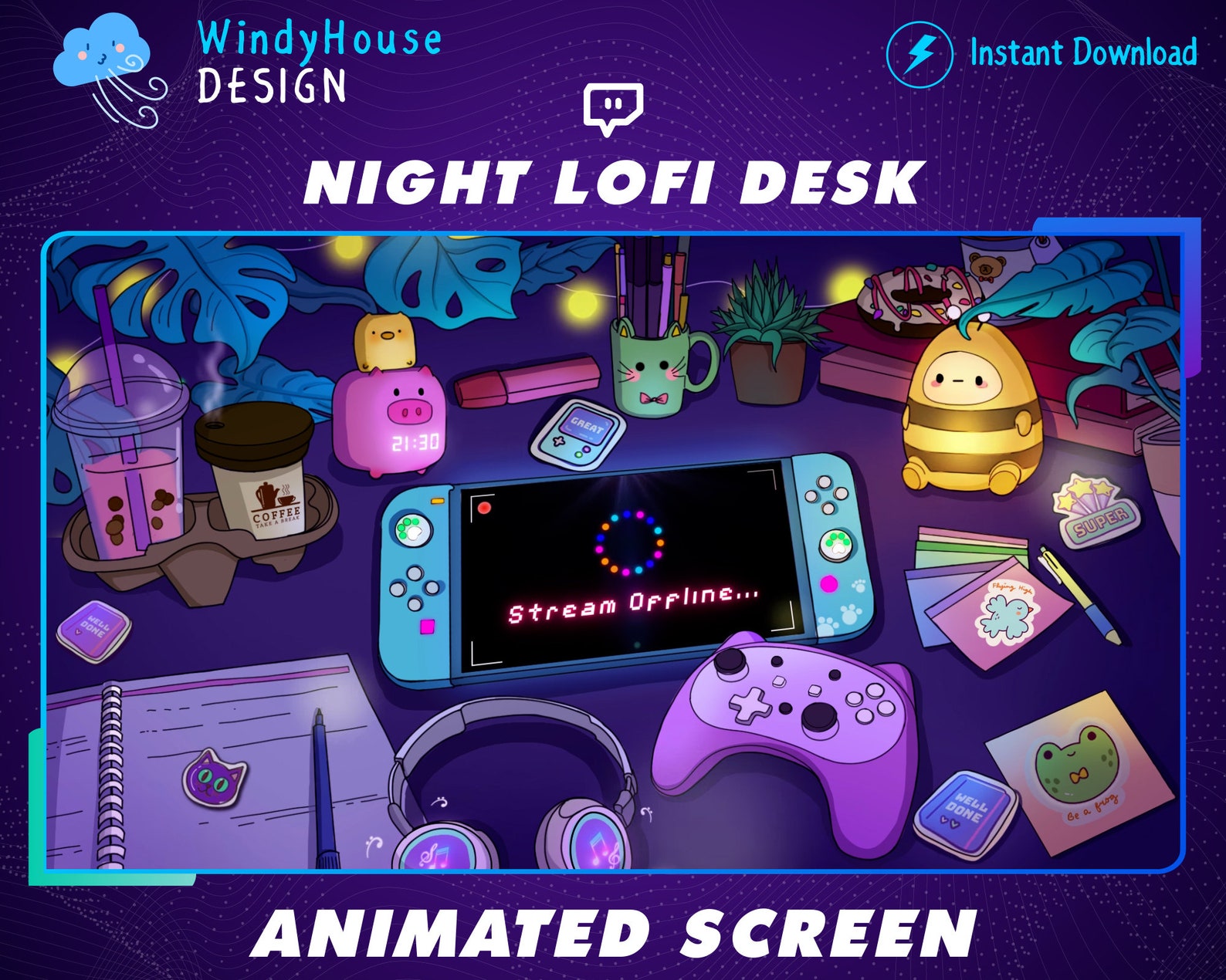 Cozy Twitch Overlay Stream Screen Lofi Desk Twitch Overlay - Etsy
