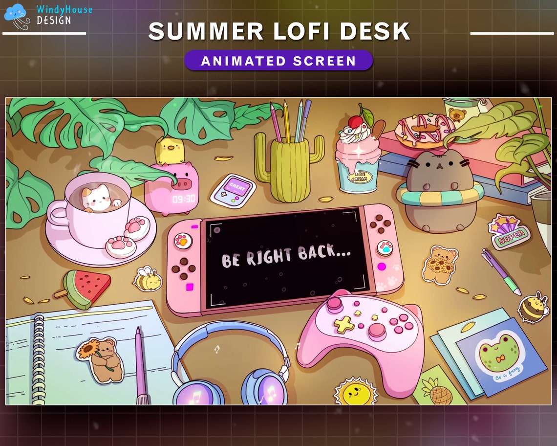 Animated Twitch Overlay Summer Desk, Animated Stream Package Cozy Lofi ...