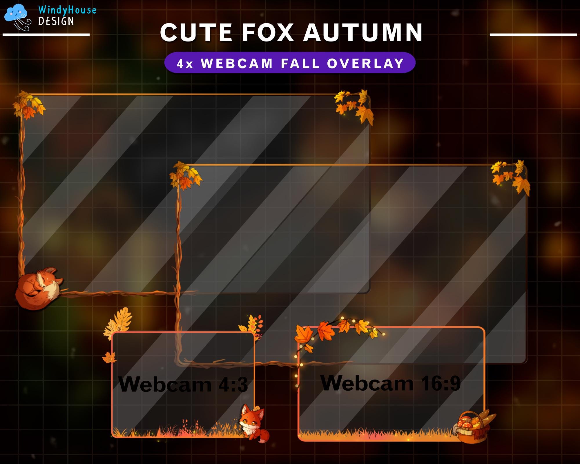 4x Animated Fall Fox Webcam Overlay, Webcam Border for Autumn Twitch ...