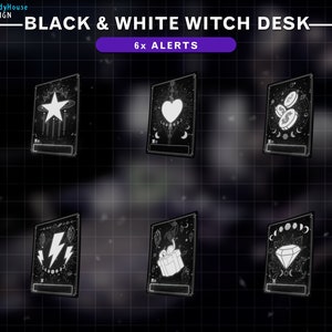 Animated Stream Package Black & White Witch Desk, Goth Twitch Overlay ...