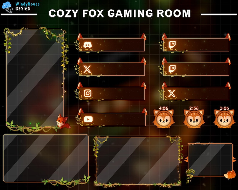Cozy Fox Gaming Room Tiktok Stream Package, Animated Overlay Set With ...