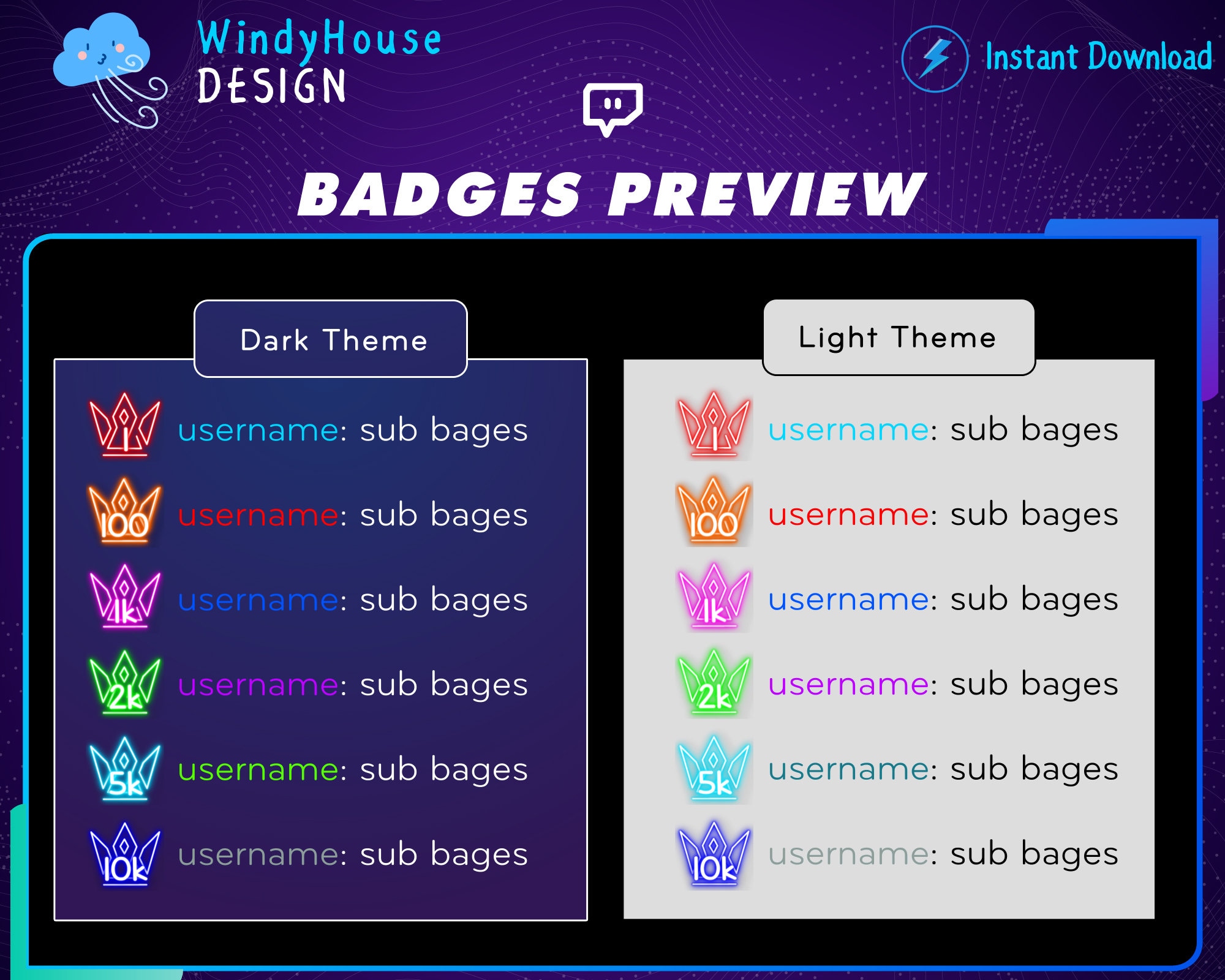 30x Neon Crown Twitch Bit Badges,diamond Crowns Bit Tier Badges, Number ...