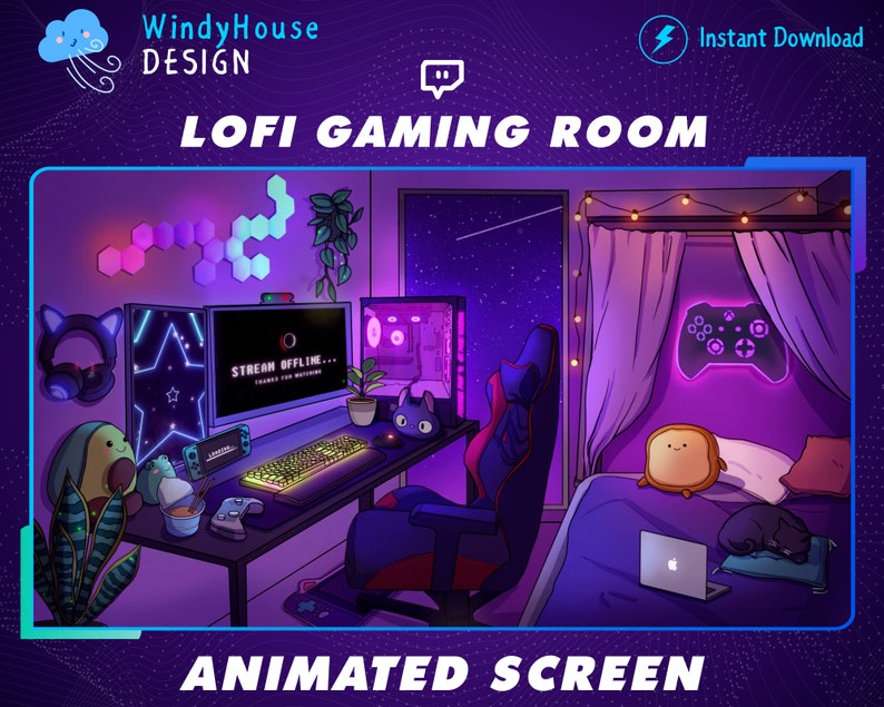 Animated Gaming Room Twitch Stream Package, Cozy Bed Room Twitch ...