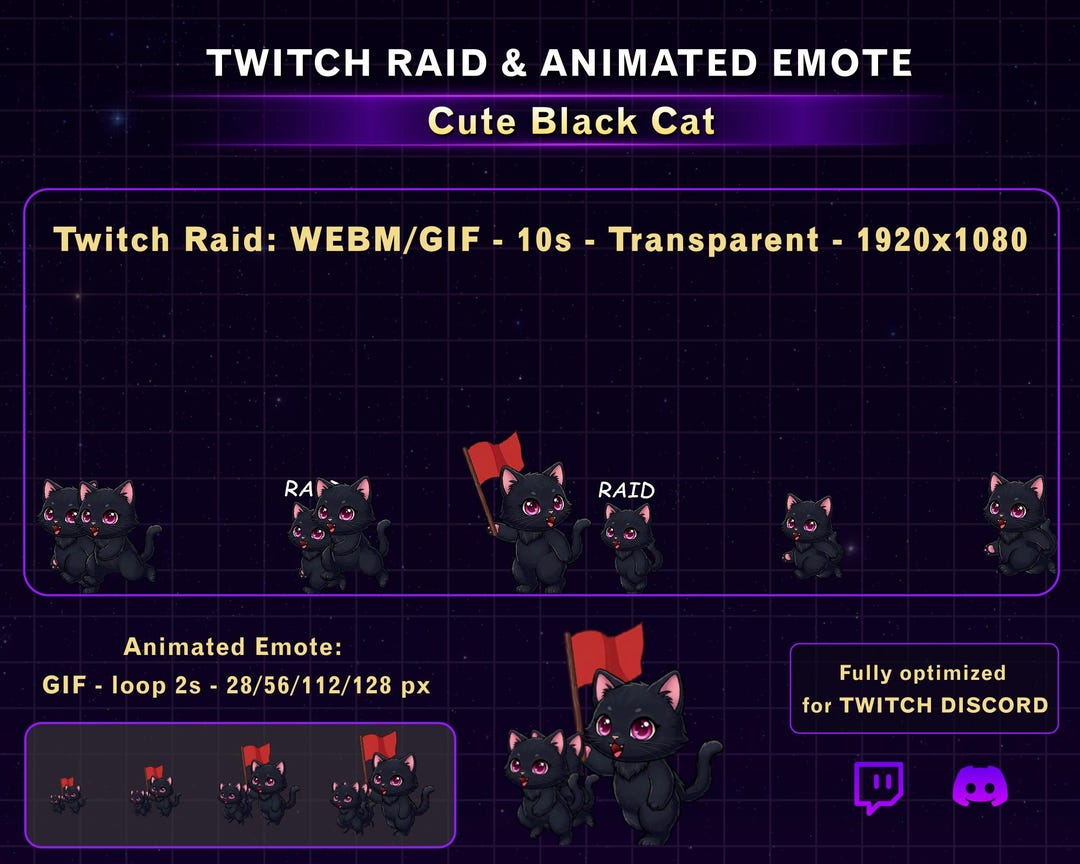 Animated Black Cat Twitch Raid Alert, Cat Stream Alerts, Cute Cat ...