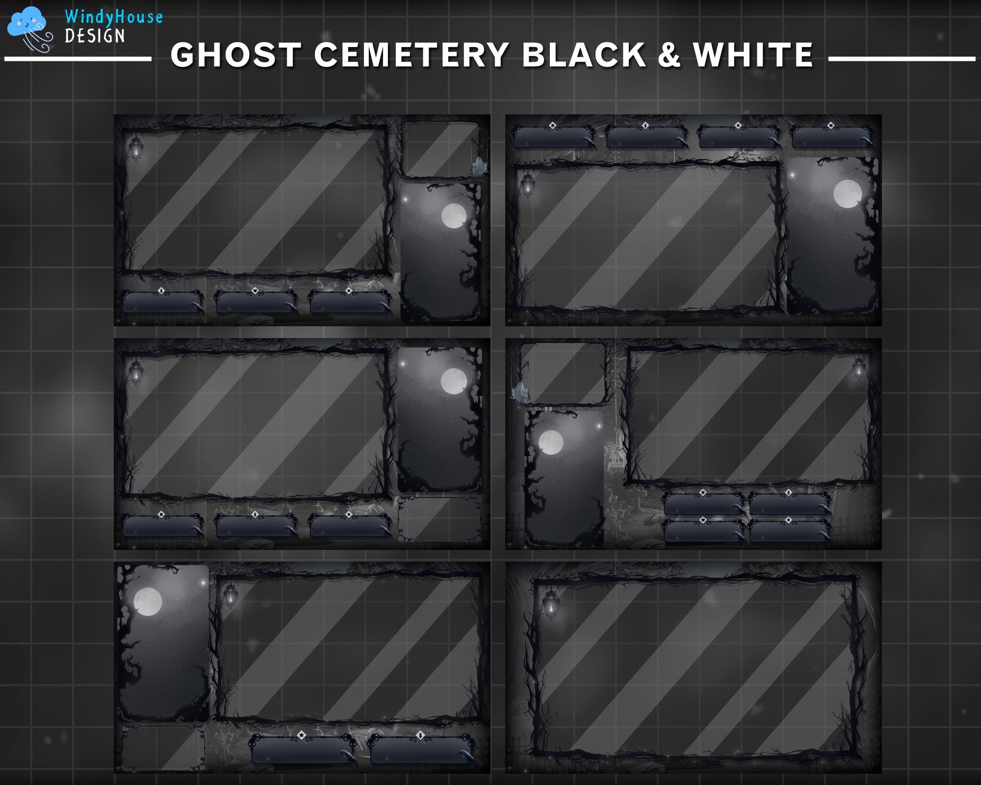 Animated Stream Package Cemetery Ghost Black White, Halloween Twitch ...