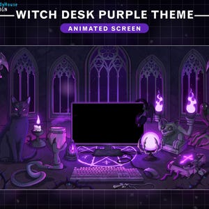 Animated Witch Desk Purple Stream Screens, Halloween Gothic Twitch ...