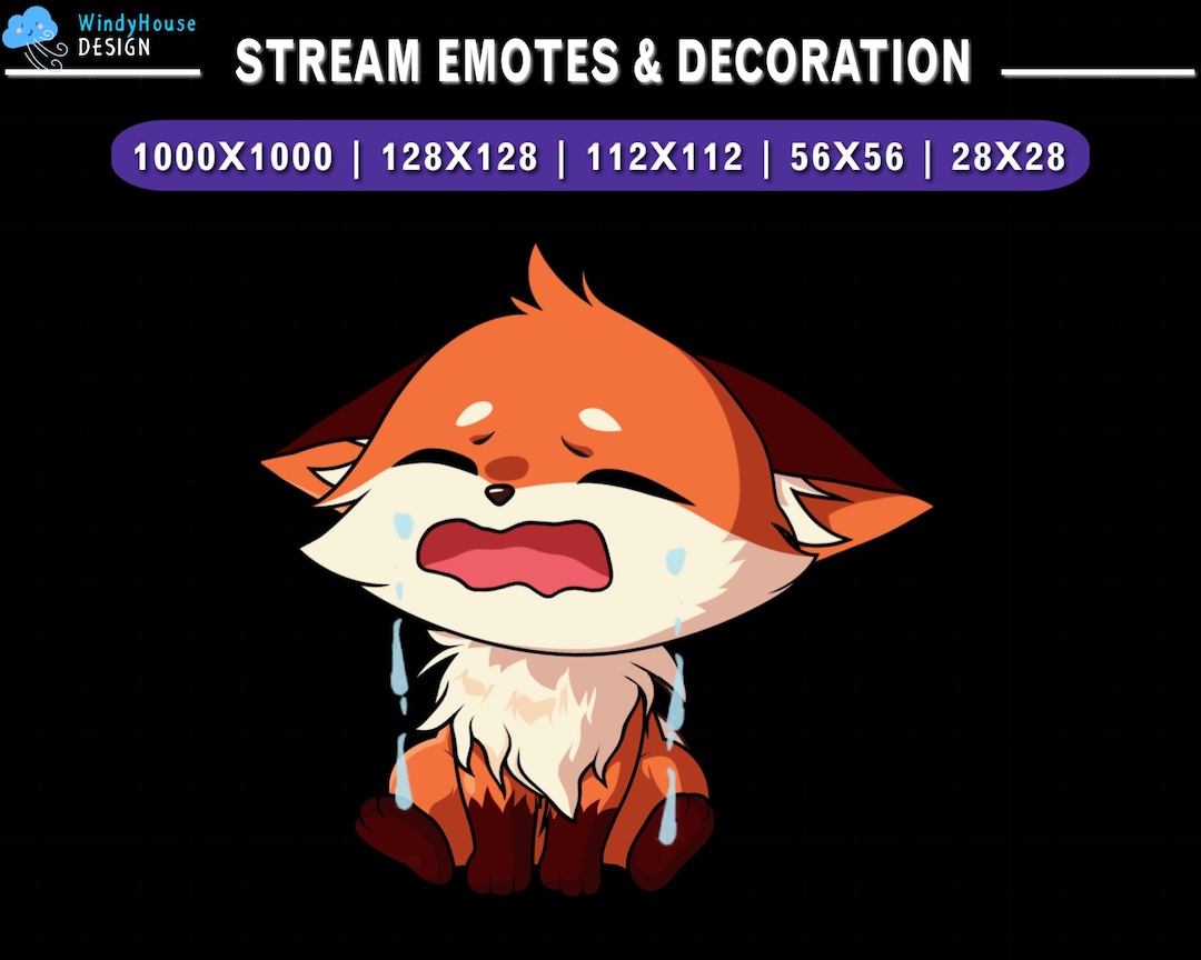 Crying Fox Animated Twitch Emote, Cute Fox Discord Emote for Streamers ...
