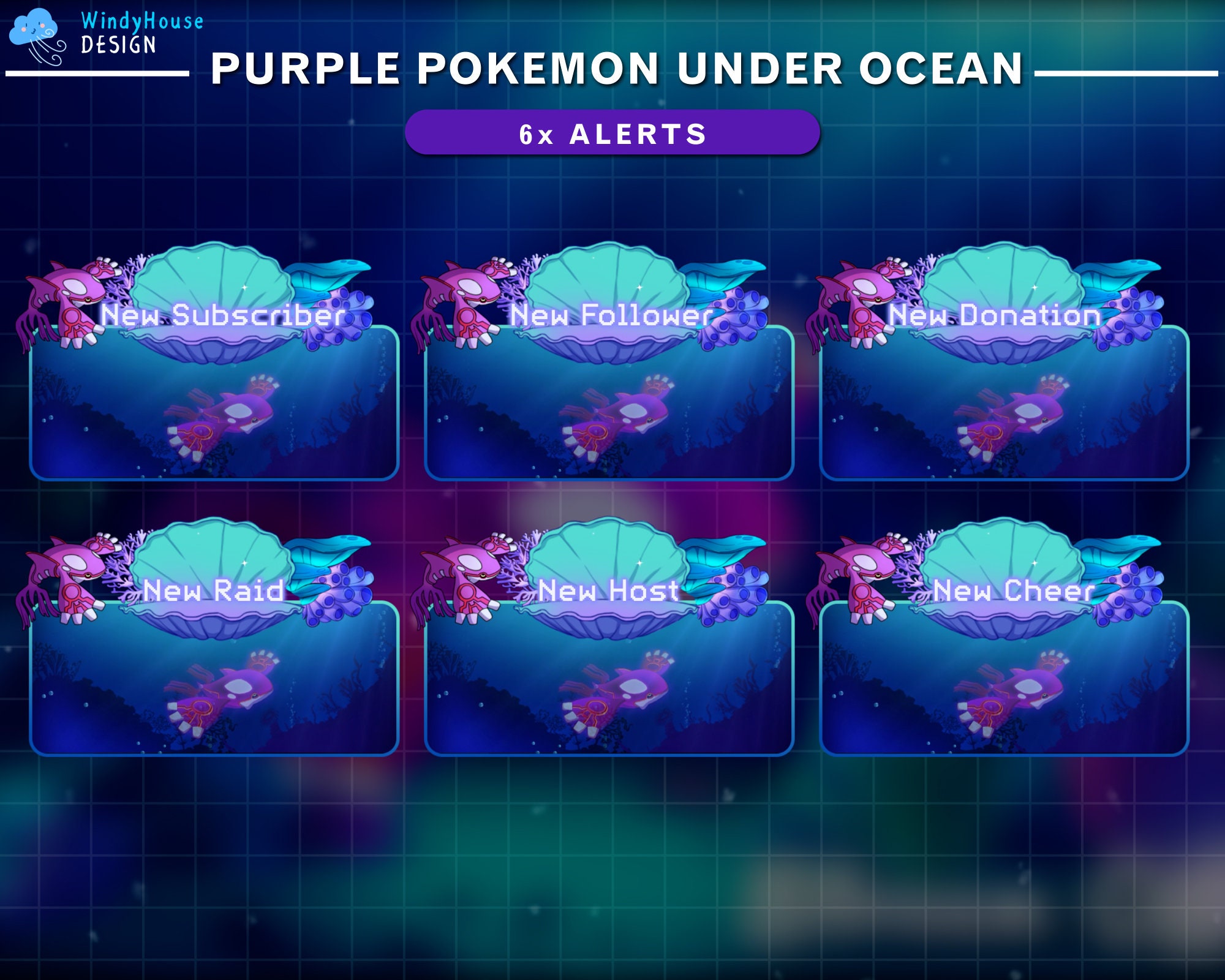 Animated Stream Package Purple Fish Under Ocean, Summer Twitch Overlay ...