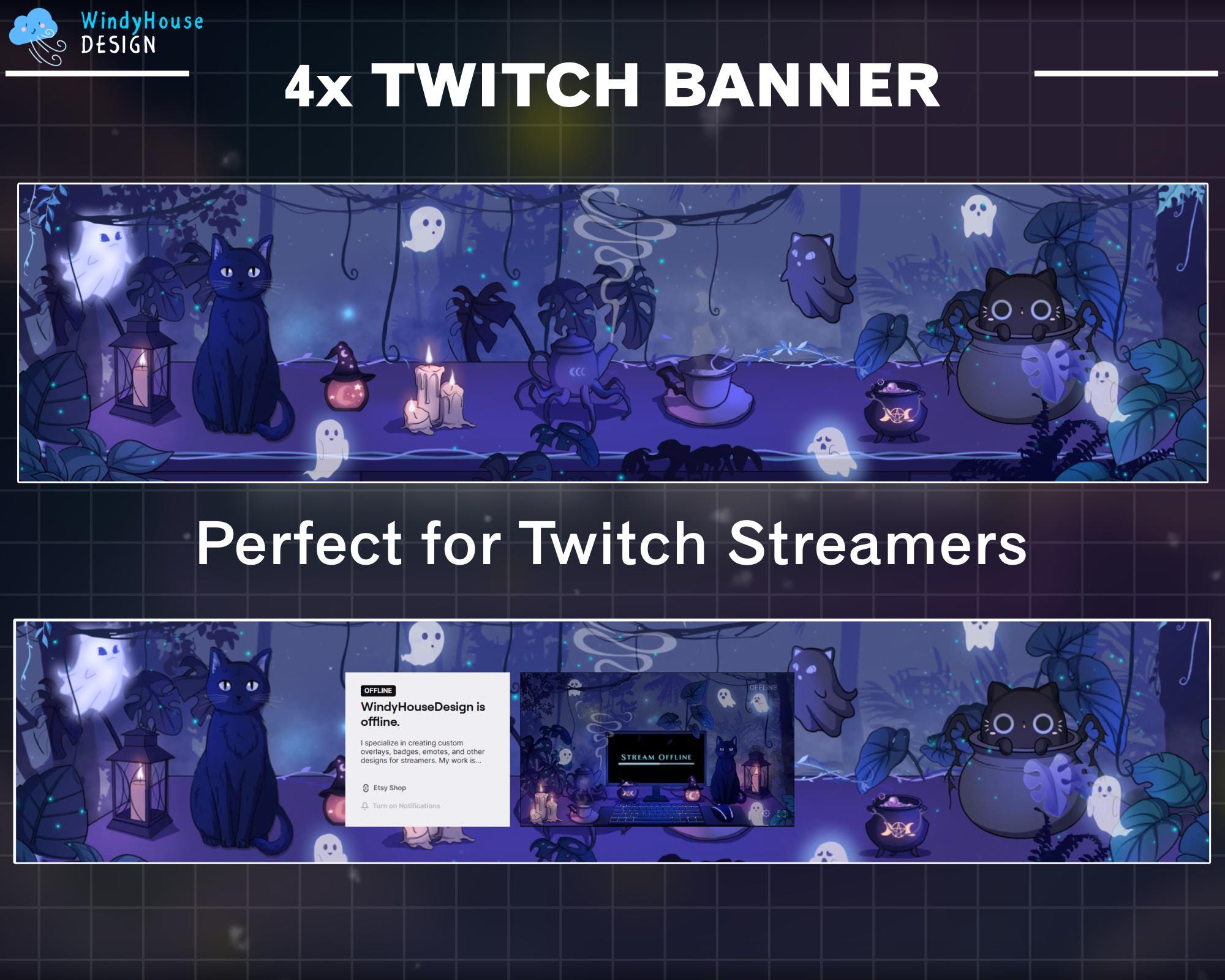 4x Spooky Cute Twitch Stream Banner, Banner for Twitch, Youtube, and ...
