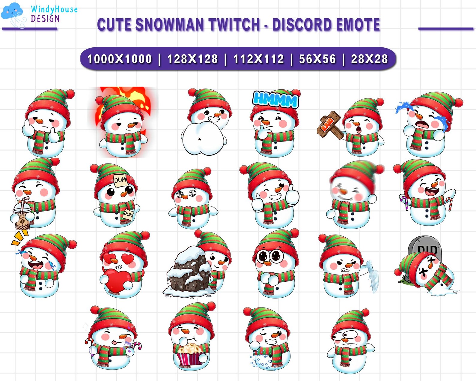 Animated Snowman Christmas Twitch Emotes, Cute Xmas Discord Emote Pack ...