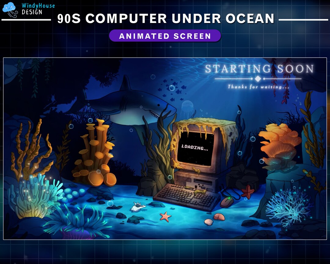 Animated Stream Screen Undersea Computer, Summer Twitch Overlay, Shark ...