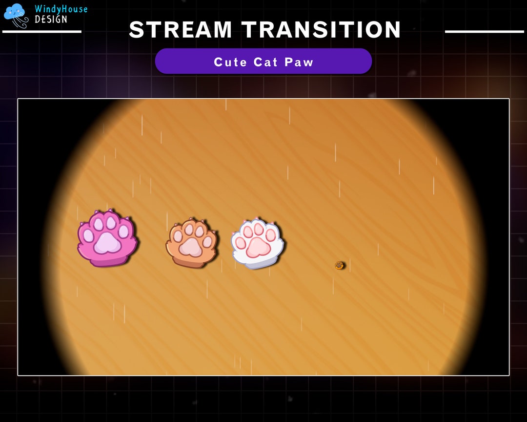 Animated Stream Transition Paw Cat, Paw Cat Twitch OBS Scenes Stinger ...