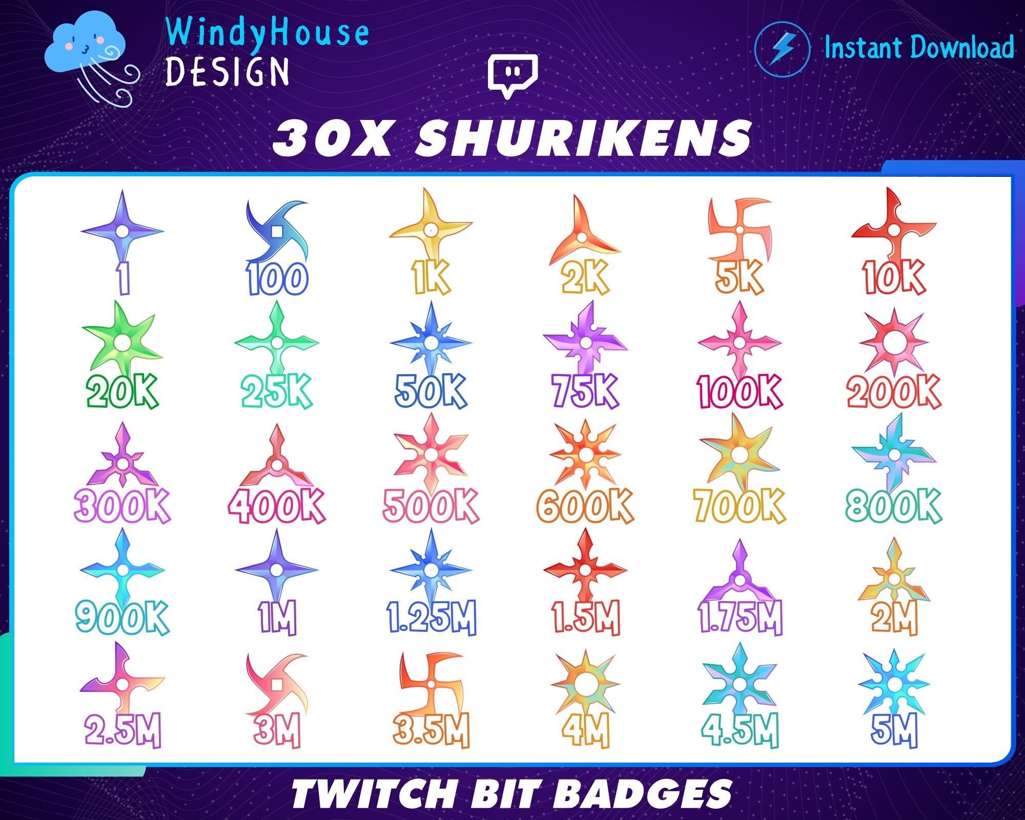 30x Shurikens Twitch Bit Badges Full Twitch Bit Badges Set - Etsy