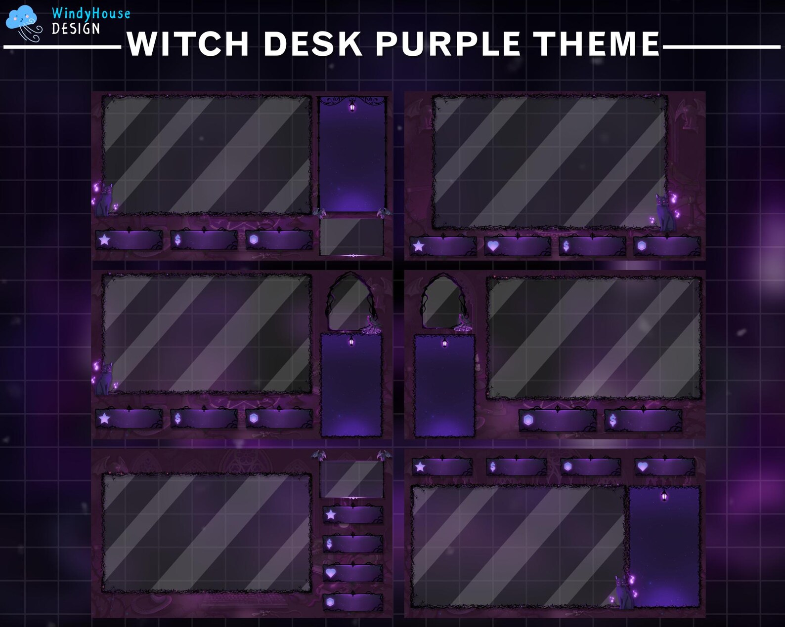 Animated Witch Desk Purple Stream Package, Halloween Gothic Twitch ...