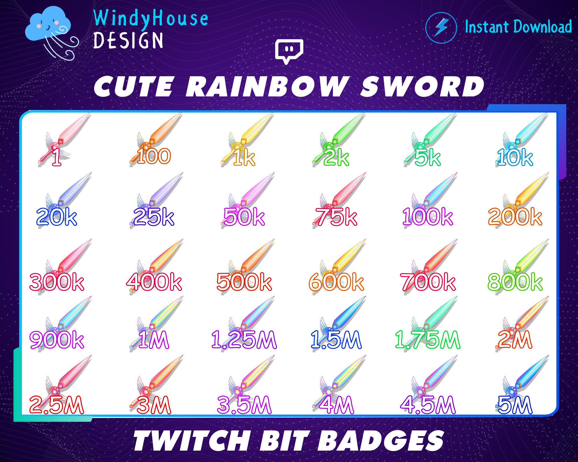 30x Cute Swords Twitch Bit Badges Rainbow Bit Badges Set - Etsy