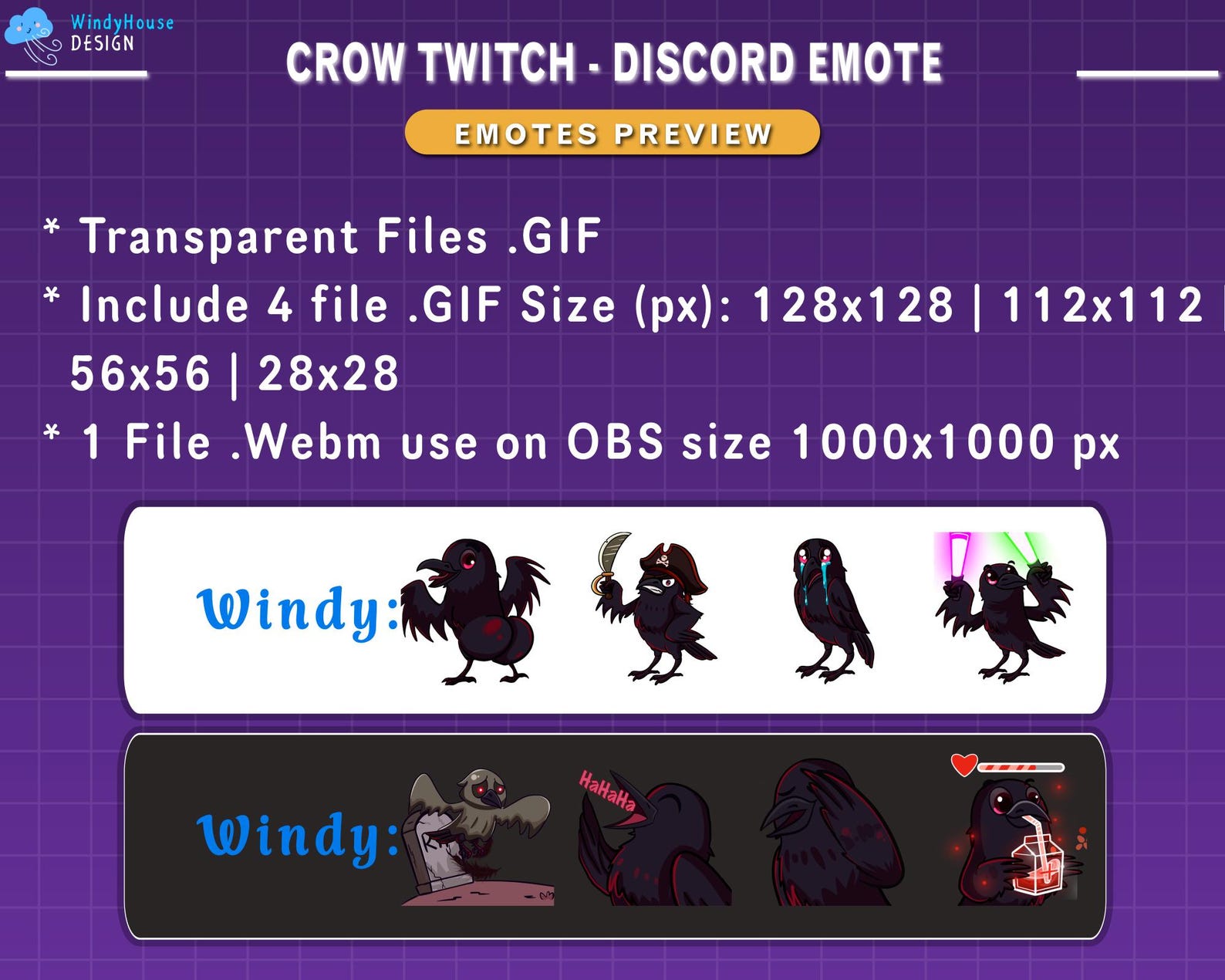 15x Crow Animated Twitch Emote Pack, Halloween Emotes, Raven Emojis for ...