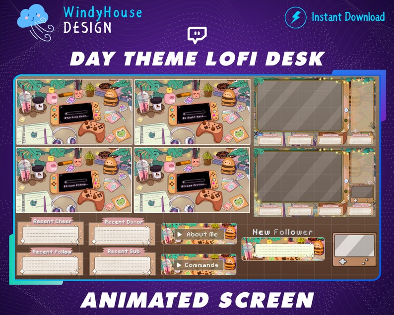 Cozy Twitch Overlay Stream Package, Lofi Desk Twitch Overlay, Coffee ...