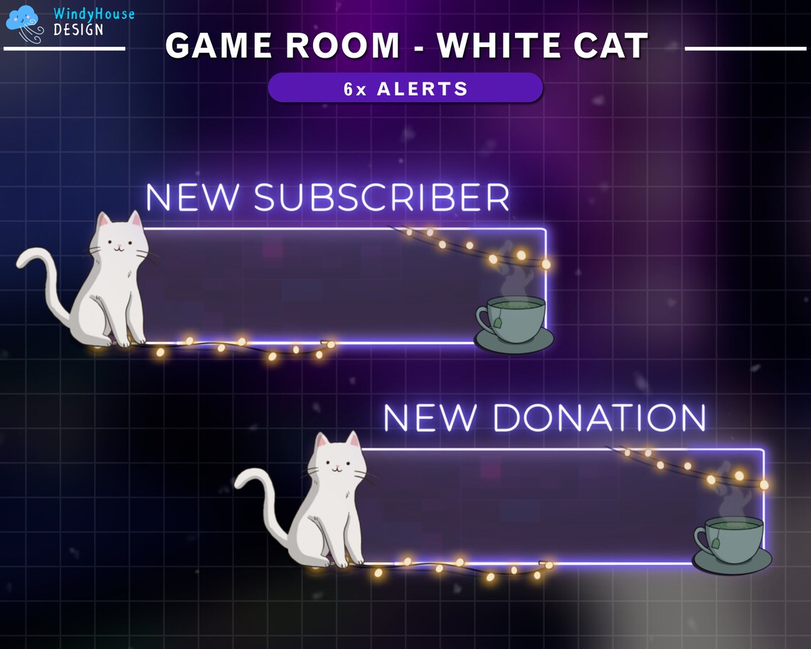 Animated Cute White Cat Twitch Alerts, Cute Cat Stream Alerts - Etsy