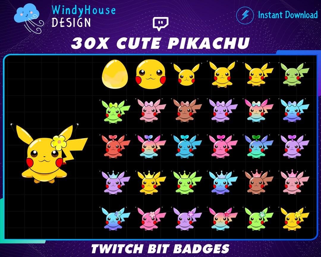 30x Pikachu Bit Badges / Pokemon Twitch Bit Badges Set/ Twitch Tier ...
