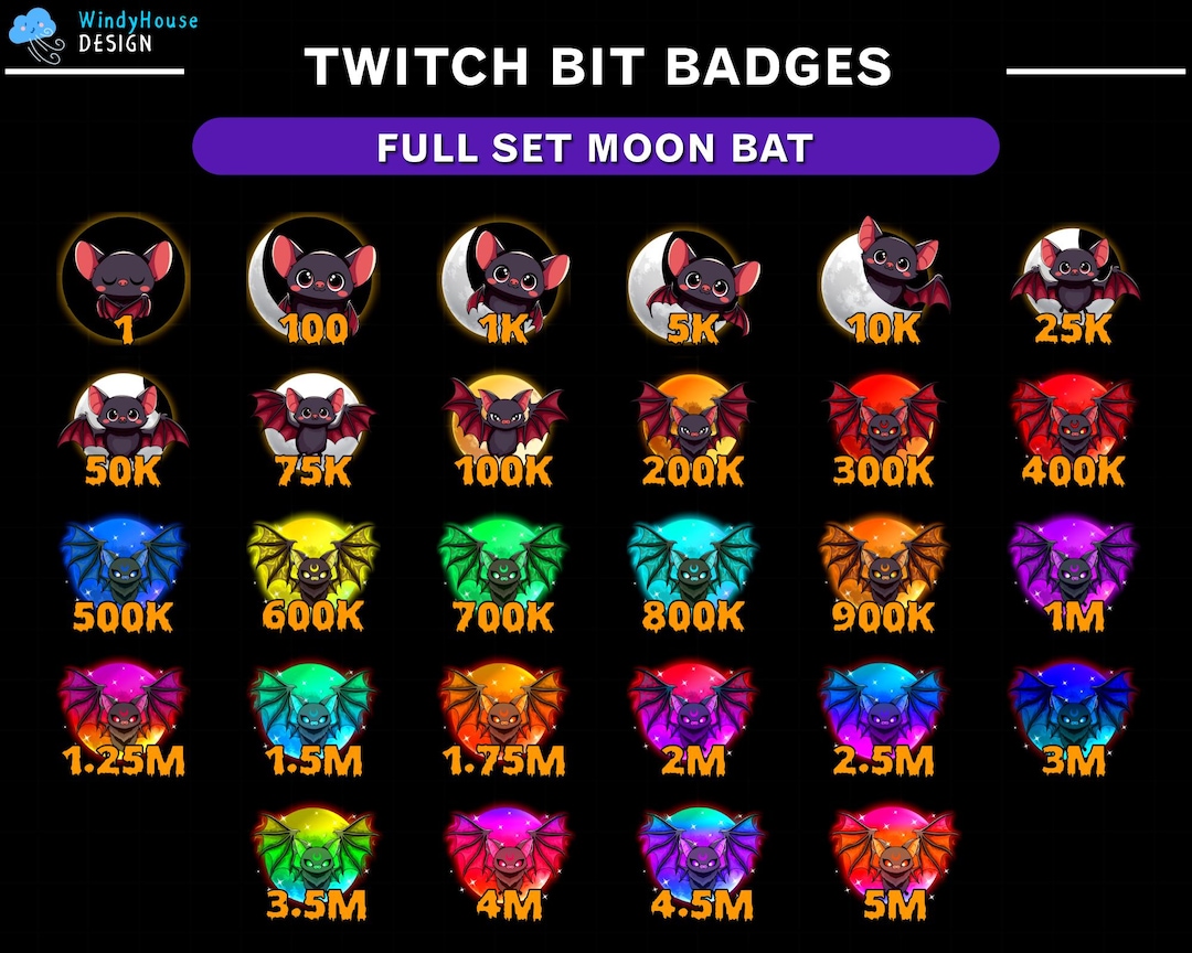 Blood Moon Devil Bat Twitch Bit Badges/ Bat Twitch Full Badges Set ...