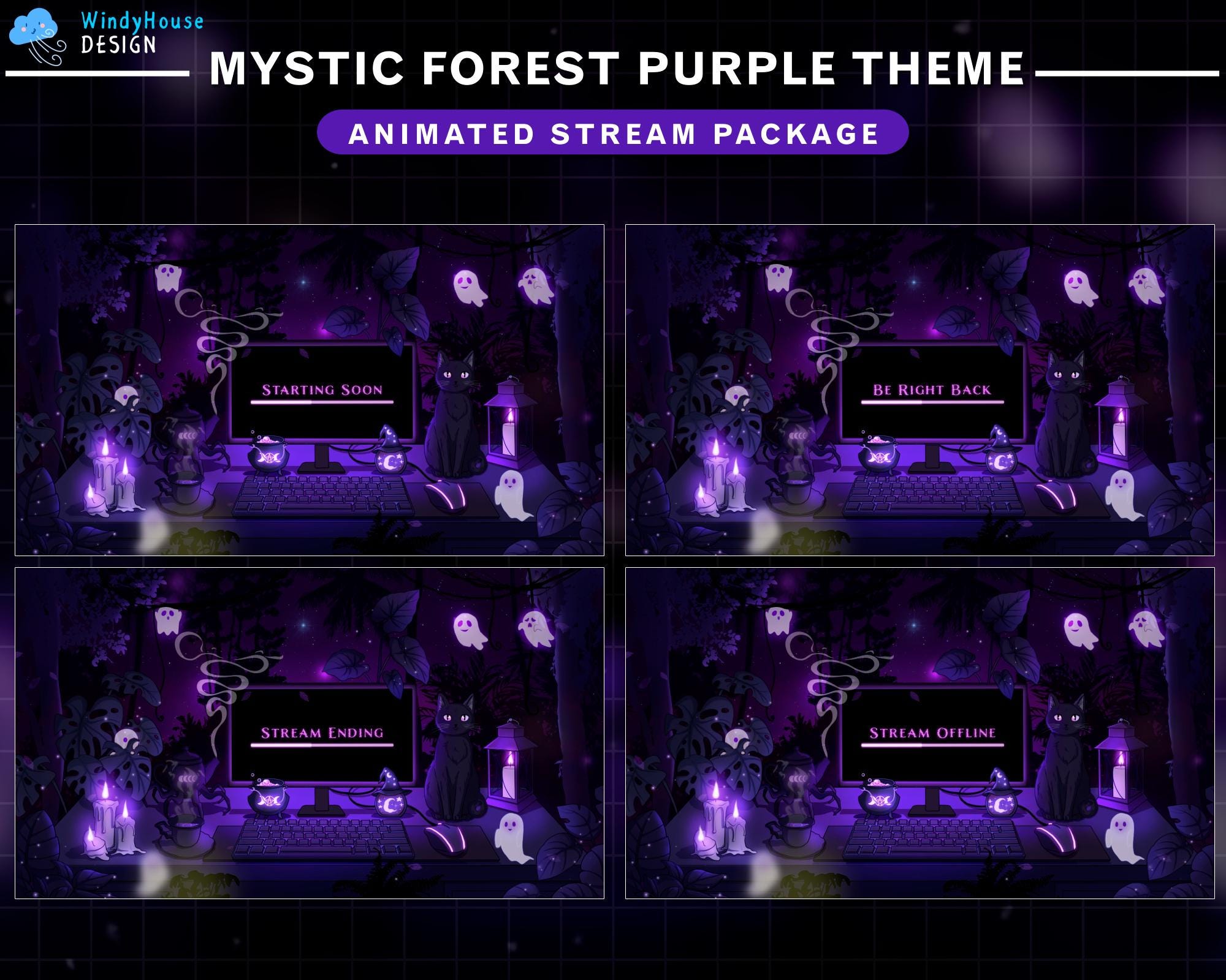 Animated Mystic Forest Purple Theme Stream Package, Witch Desk Twitch ...