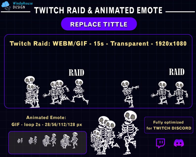 Animated Skeletons Running Twitch Raid Alert Pack, Skeleton Emotes for ...