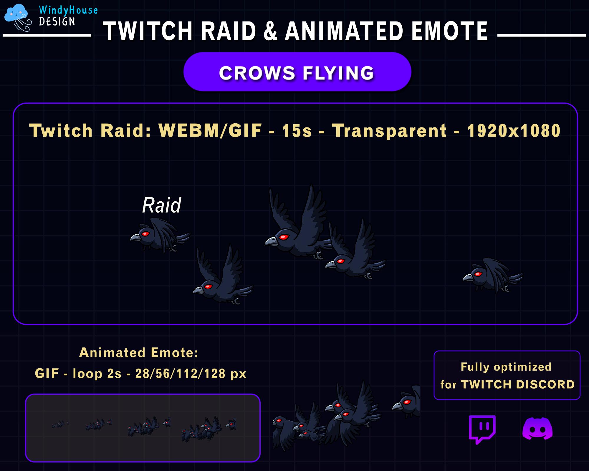 Animated Crows Flying Twitch Raid Alert Pack, Raven Emotes for ...