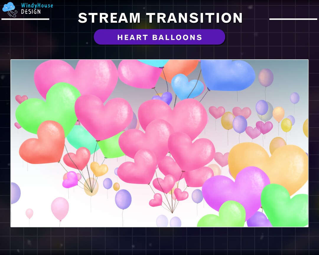 Animated Stream Transition Heart Balloons 2, Twitch OBS Scenes Stinger ...