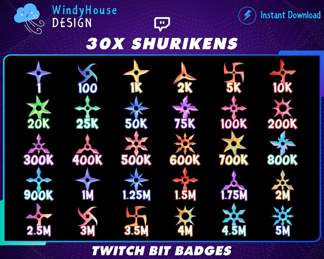 30x Shurikens Twitch Bit Badges, Full Twitch Bit Badges Set, Twitch ...