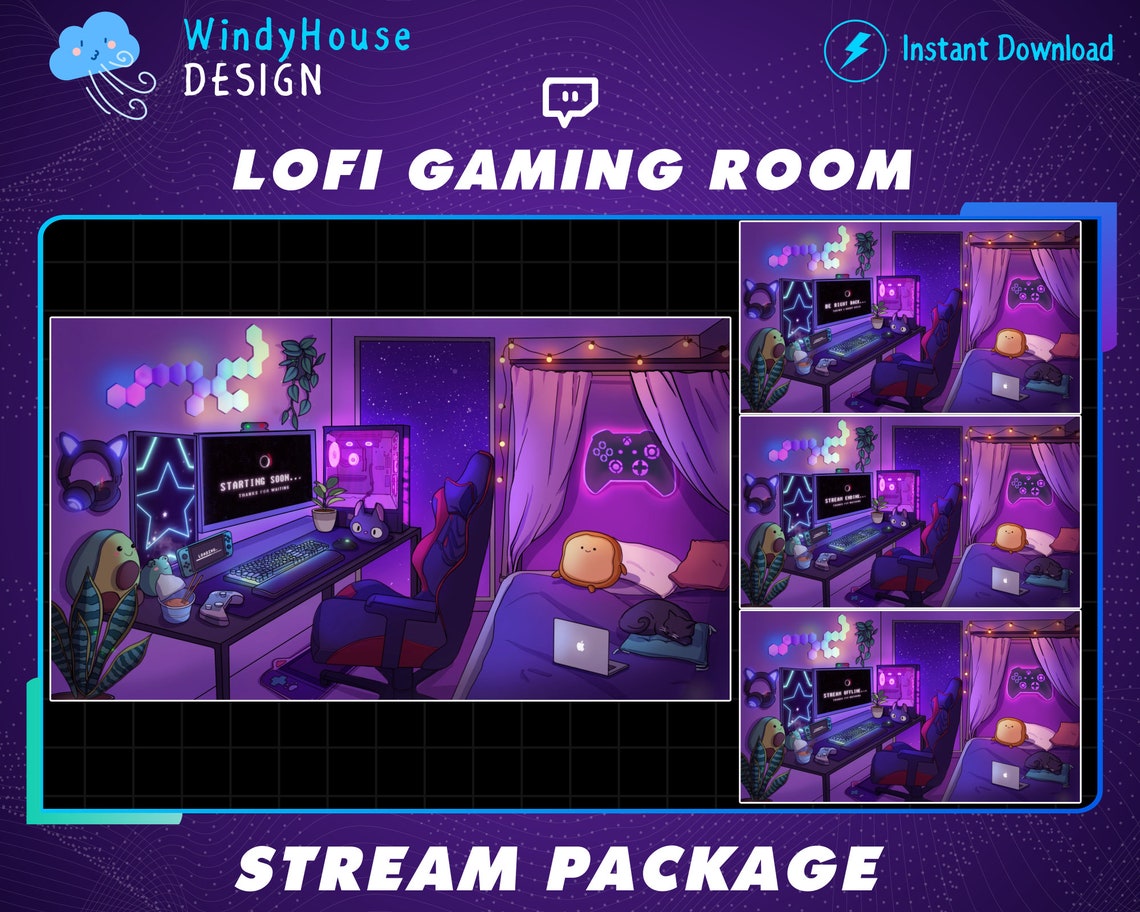 Animated Gaming Room Twitch Stream Package, Cozy Bed Room Twitch ...