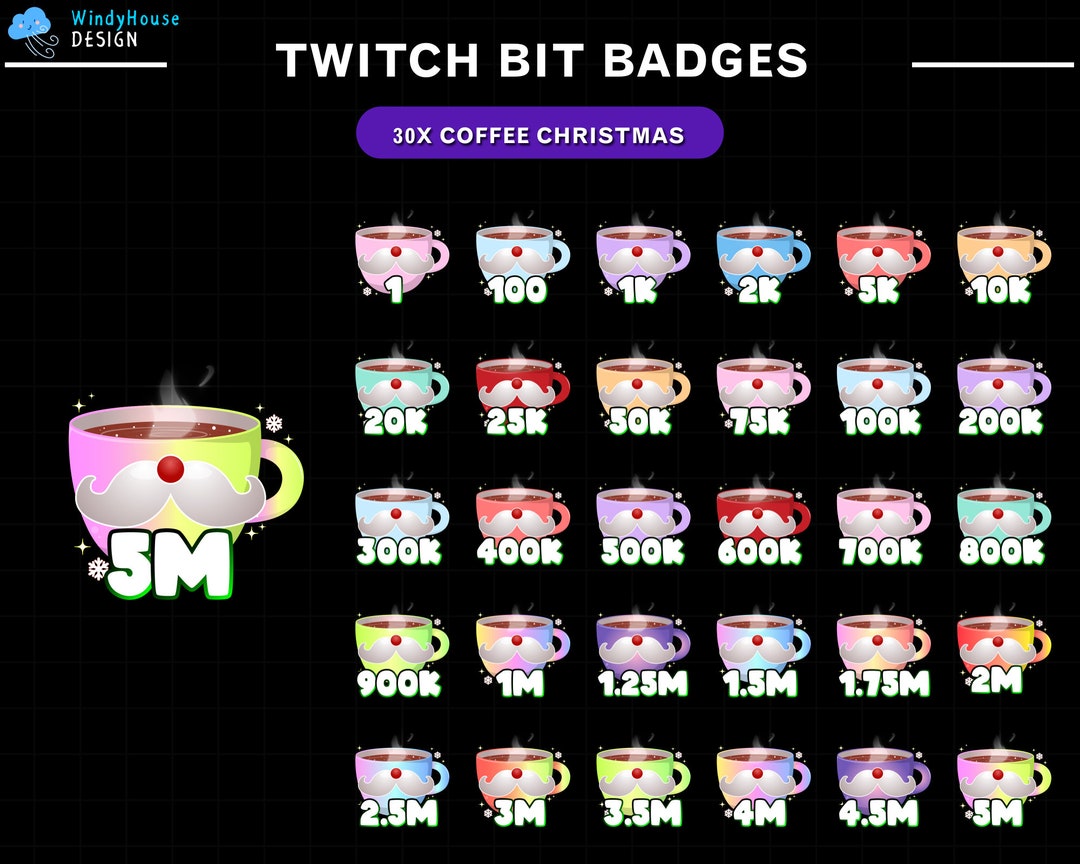 Full Set 30 Winter Coffee Cups Twitch Bit Badges / Christmas Twitch Bit ...
