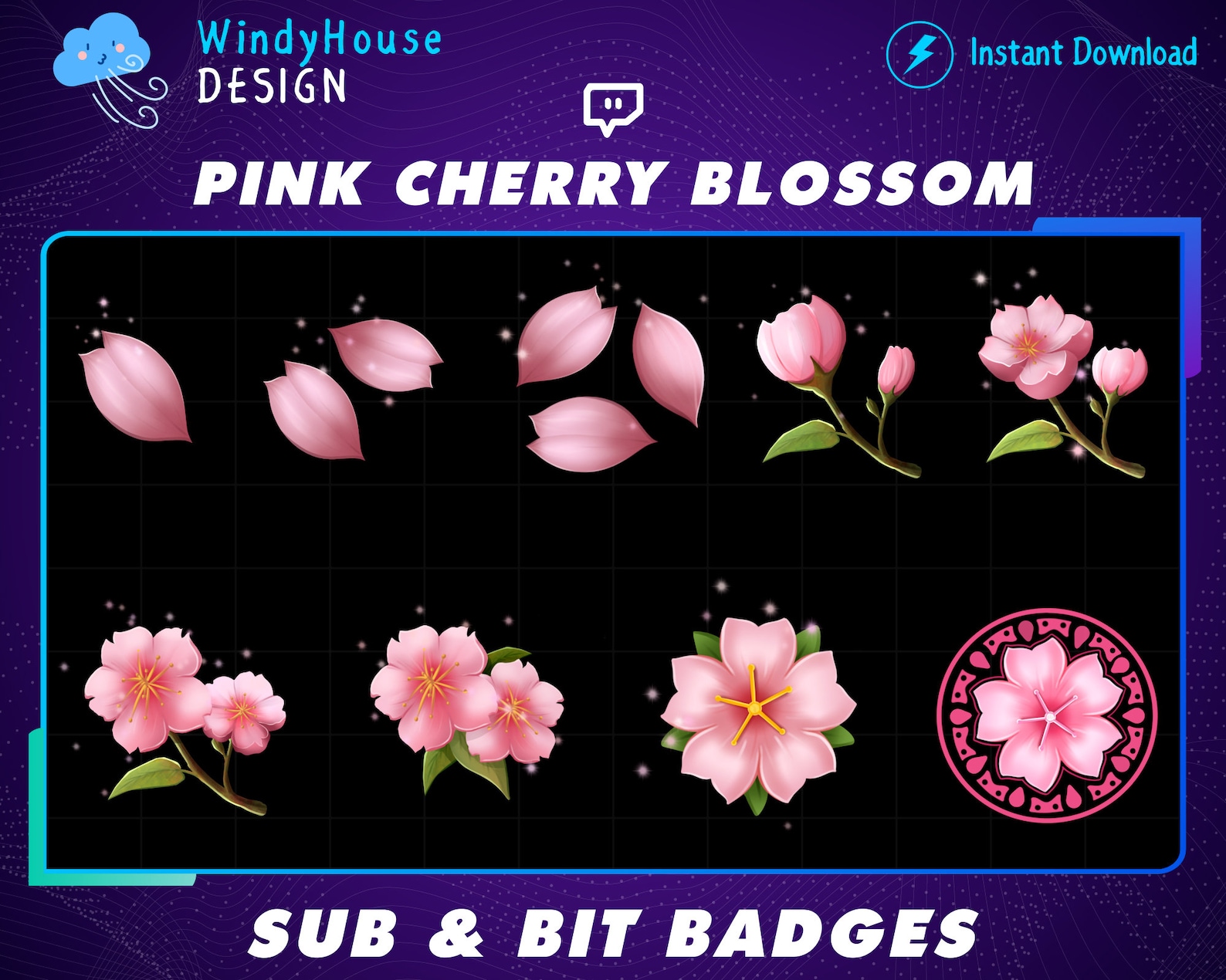 Cute Pink Pastel Cherry Blossom, Sakura Twitch Sub Badges, Bit Badges ...