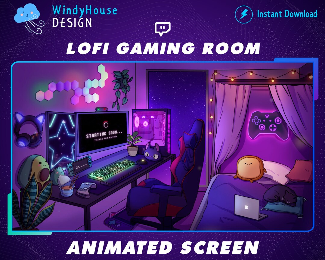 Animated Gaming Room Twitch Streaming Screens, Cozy Bed Room Twitch ...