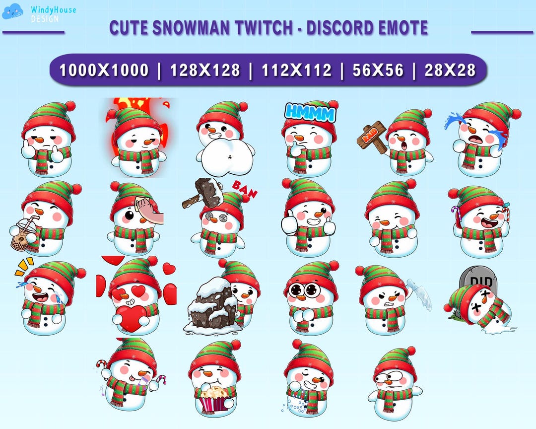 Animated Snowman Christmas Twitch Emotes, Cute Xmas Discord Emote Pack ...