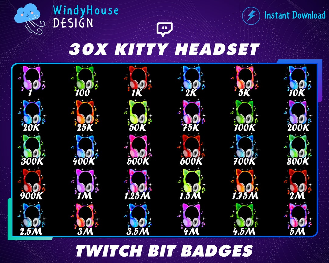 30x Kitty Headset Twitch Bit Badges, Cute Cat Bit Badges Set, Twitch ...