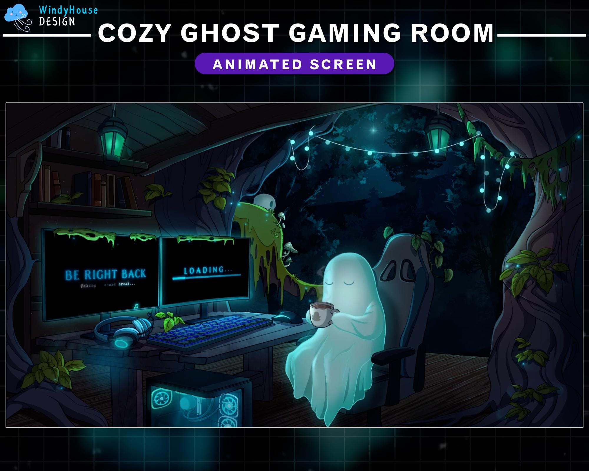 Animated Cozy Ghost Forest Gaming Room Twitch Stream Screens, Halloween ...