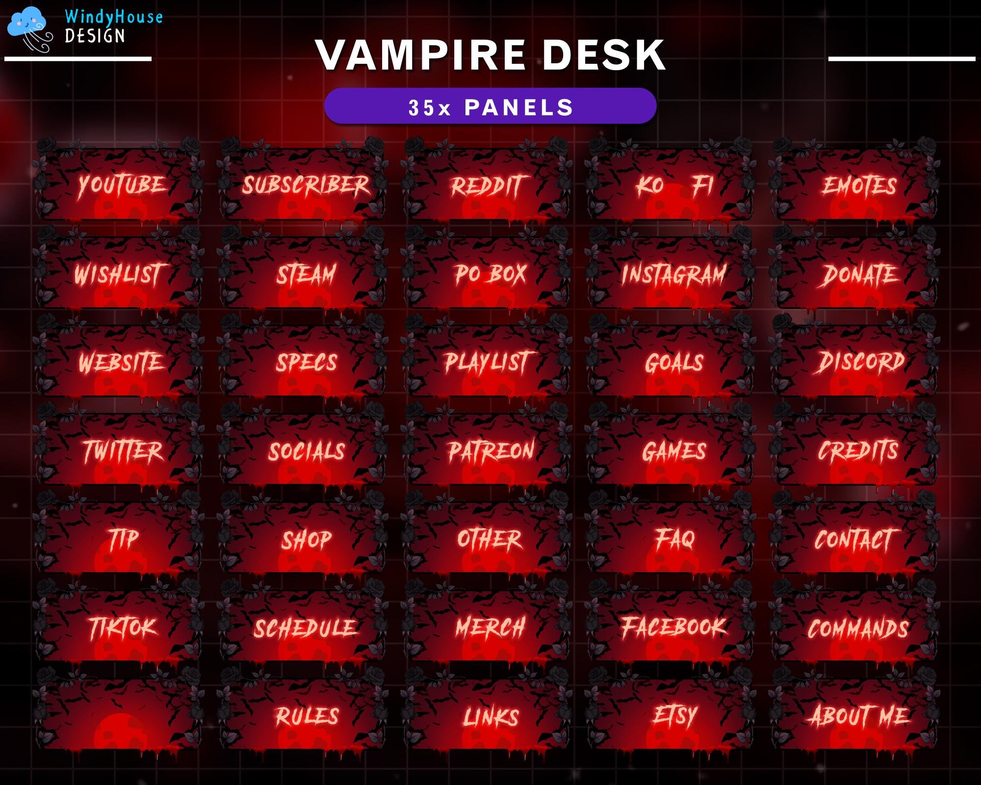 Animated Halloween Vampire Desk Stream Package, Gothic Twitch Overlay ...