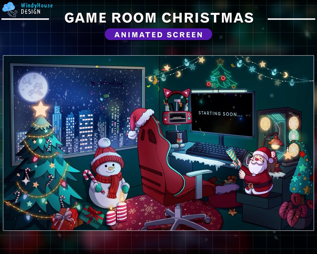Animated Twitch Screens Game Room Christmas, Xmas Room Stream Screens ...