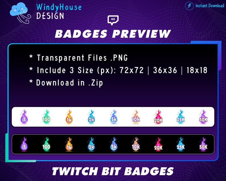 30x Fire Bit Badges/ Twitch Tier Badges / Rainbow Fire / Number Bit ...