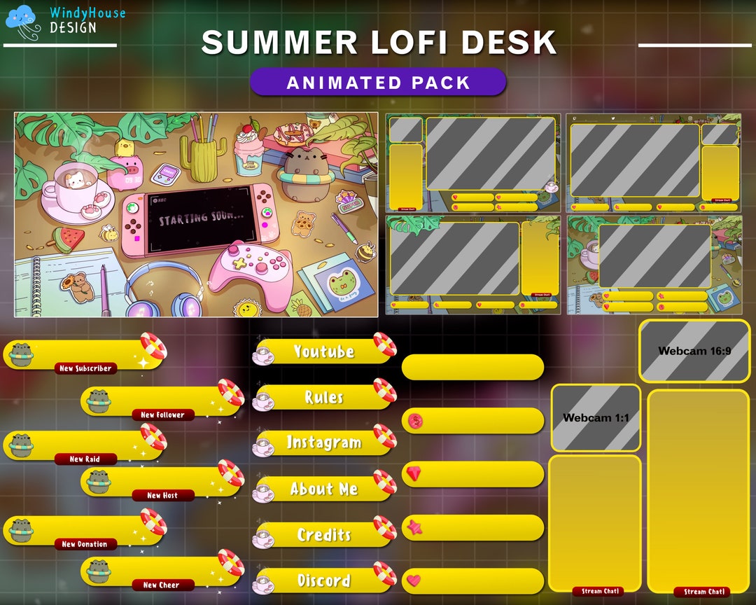 Animated Twitch Overlay Summer Desk, Animated Stream Package Cozy Lofi ...